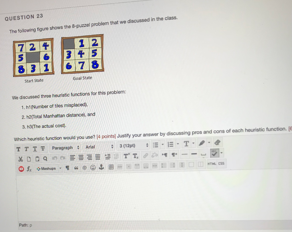 Solved QUESTION 23 The following figure shows the 8-puzzel | Chegg.com