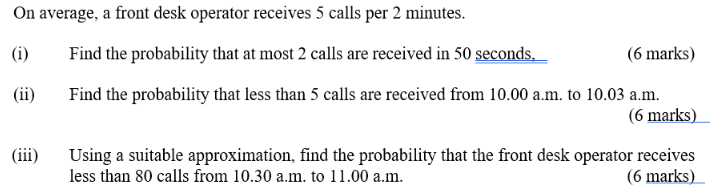 Solved On average, a front desk operator receives 5 calls | Chegg.com