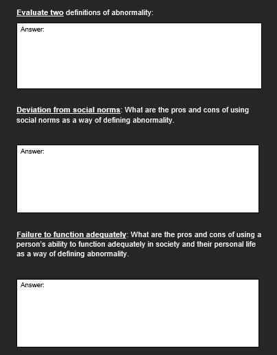 Solved Evaluate two definitions of abnormality: Answer: | Chegg.com
