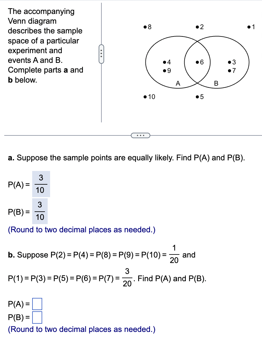 Solved The accompanying Venn diagram describes the sample | Chegg.com