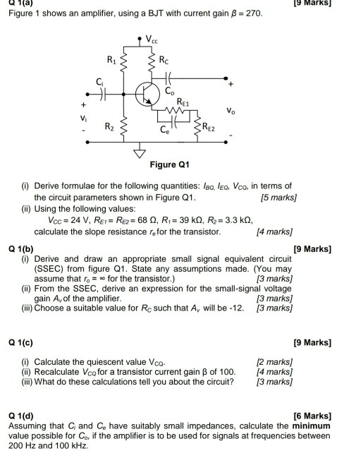 Solved 19 Marks Q1(a) Figure 1 shows an amplifier, using a | Chegg.com