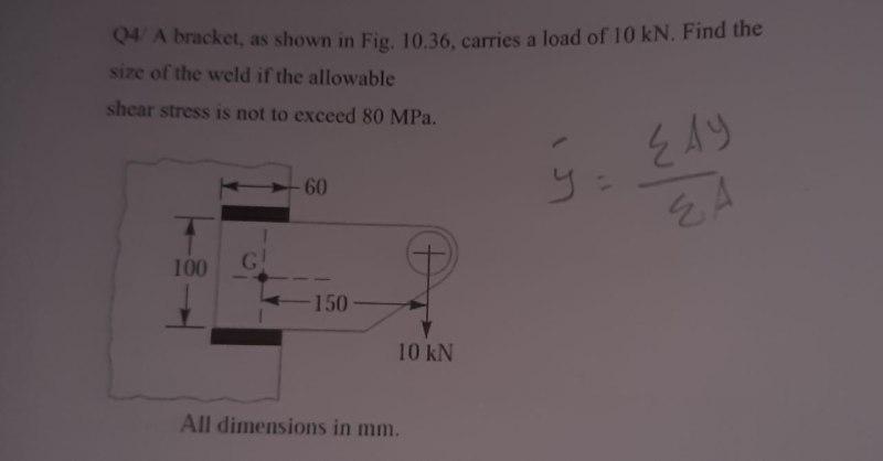 Solved 04 A bracket, as shown in Fig. 10.36, carries a load | Chegg.com