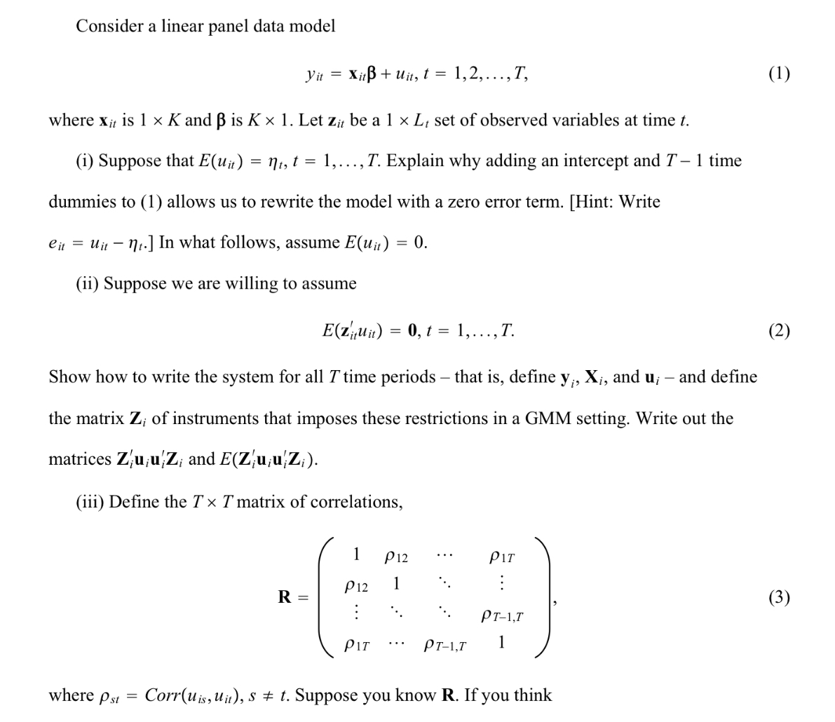 Solved Consider a linear panel data model | Chegg.com