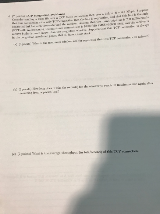 4. (7 points) TCP congestion avoidance Consider | Chegg.com