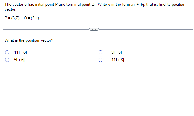 Solved The vector v has initial point P and terminal point | Chegg.com