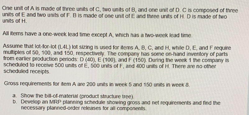 Solved One unit of A is made of three units of C, two units | Chegg.com