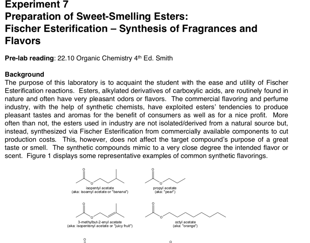 Solved Experiment 7 Preparation of Sweet-Smelling Esters: | Chegg.com