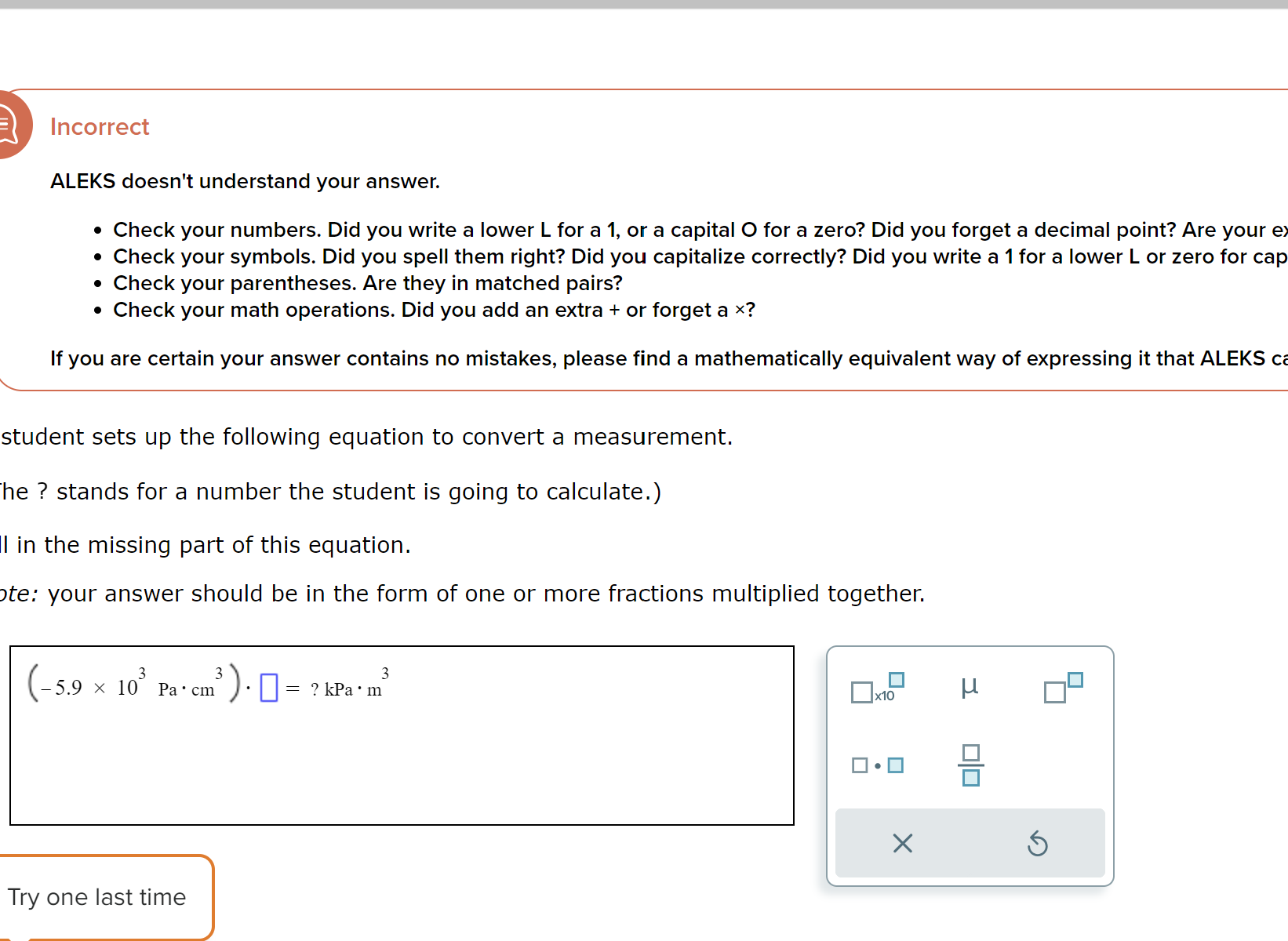 Solved IncorrectALEKS doesn't understand your answer.Check | Chegg.com