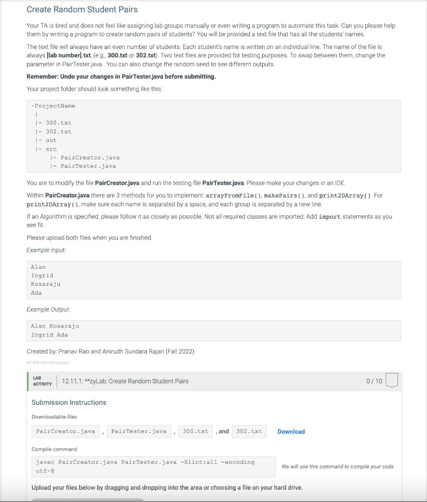 Solved Create Random Student Pairs Your TA is tired and does | Chegg.com