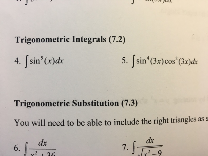 Solved Trigonometric Integrals Integral sin^5 (x) dx | Chegg.com