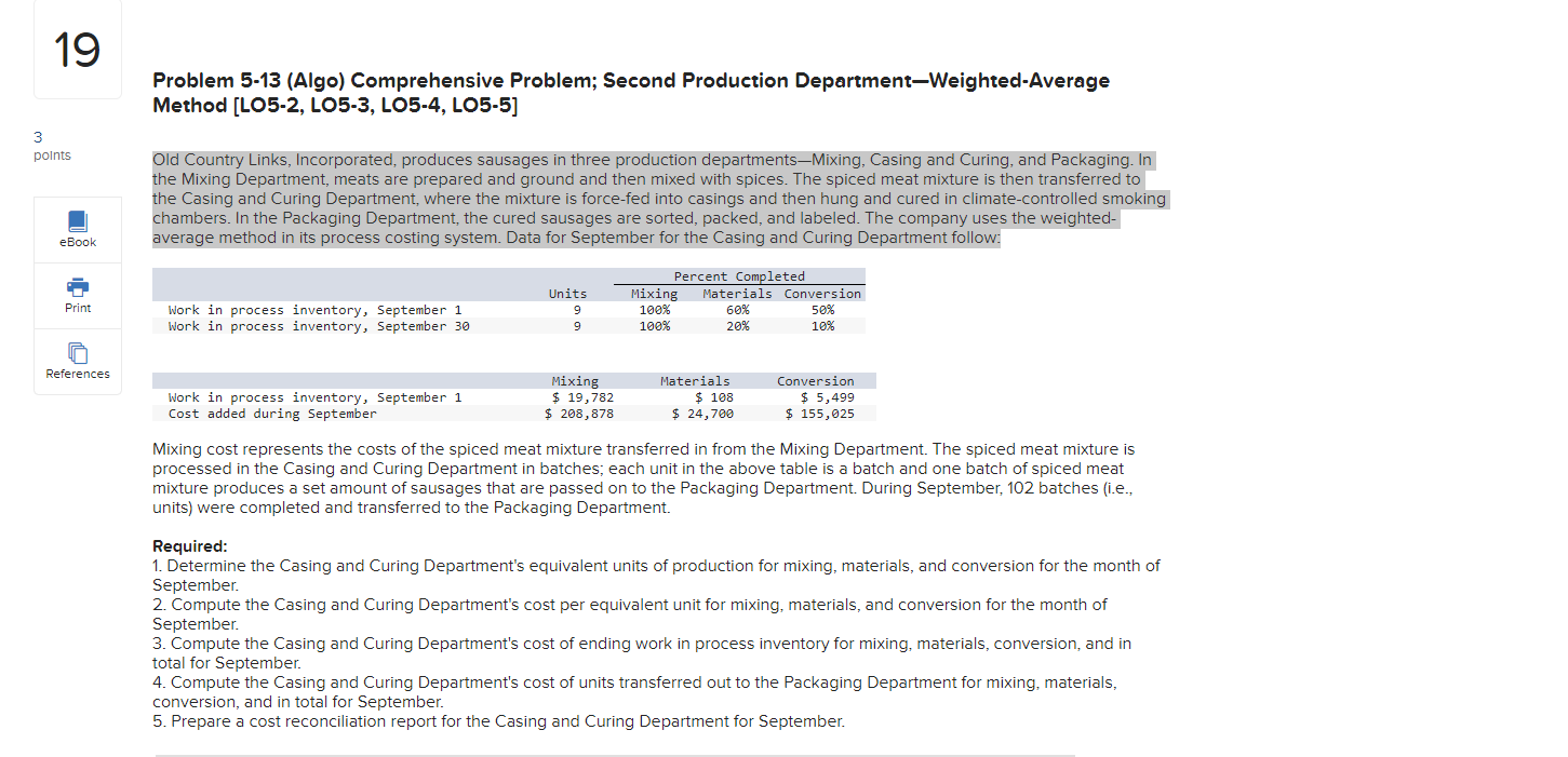 Solved Problem 5-13 (Algo) Comprehensive Problem; Second | Chegg.com