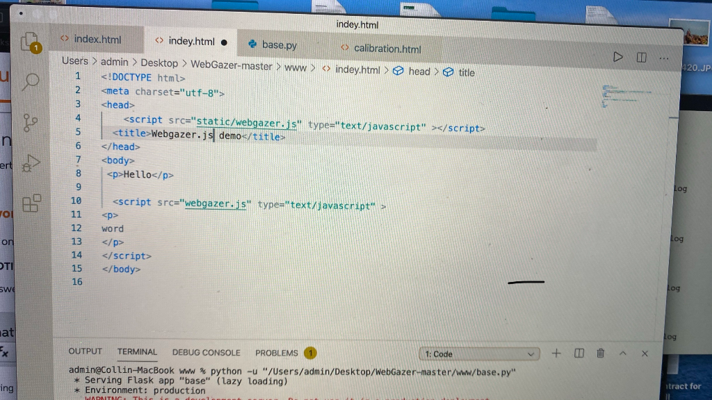 Solved i am trying to run this webgazer.js script on a | Chegg.com