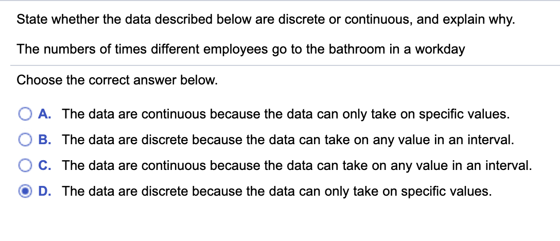 Solved State whether the data described below are discrete | Chegg.com