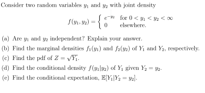 Solved Consider two random variables y, and y2 with joint | Chegg.com