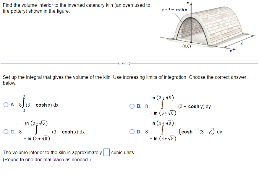 Solved Find the volume interior to the inverted catenary | Chegg.com