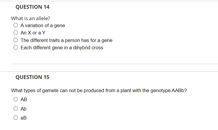Solved QUESTION 14What is an allele?A variation of a geneAn | Chegg.com
