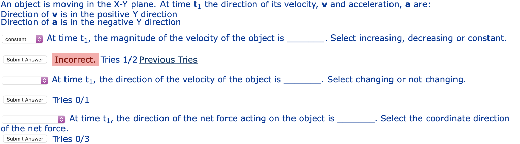 Solved An object is moving in the X-Y plane. At time t1 the | Chegg.com