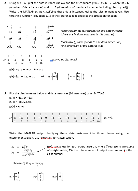 4.Using MATLAB plot the data instances below and the | Chegg.com