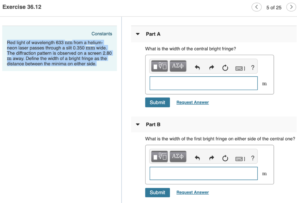 Solved Exercise 36.12 5 of 25 > Constants Part A Red light | Chegg.com