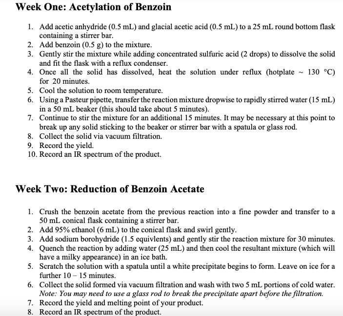 Solved Week One: Acetylation of Benzoin 1. Add acetic | Chegg.com