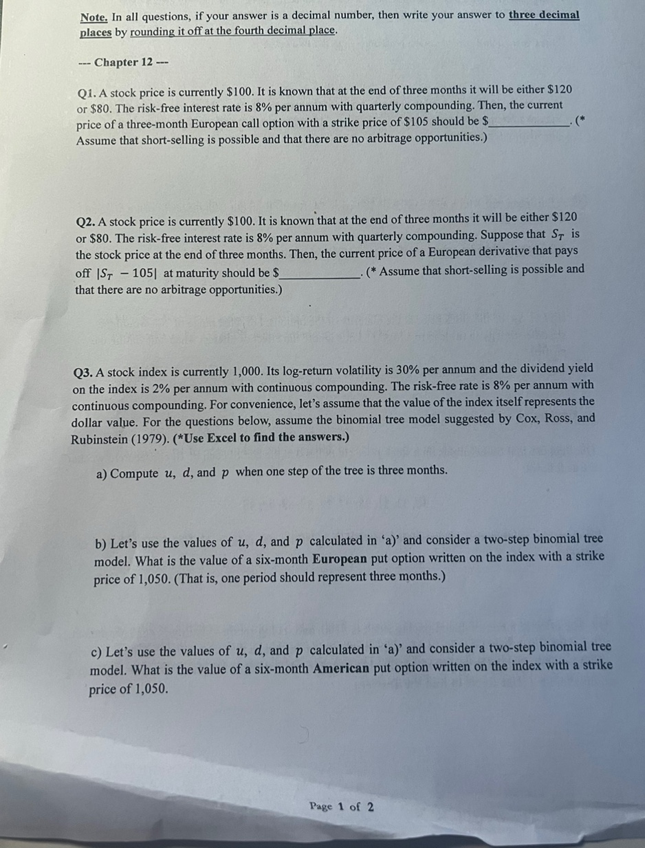Solved Note. In all questions, if your answer is a decimal | Chegg.com
