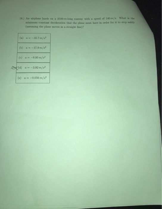 Solved An airplane lands on a 2500-m long runway with a | Chegg.com