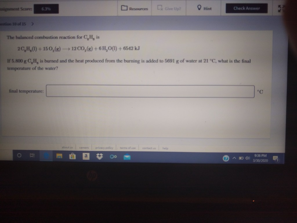 Solved assignment Score: 6.3% Resources x Give Up? Hint | Chegg.com