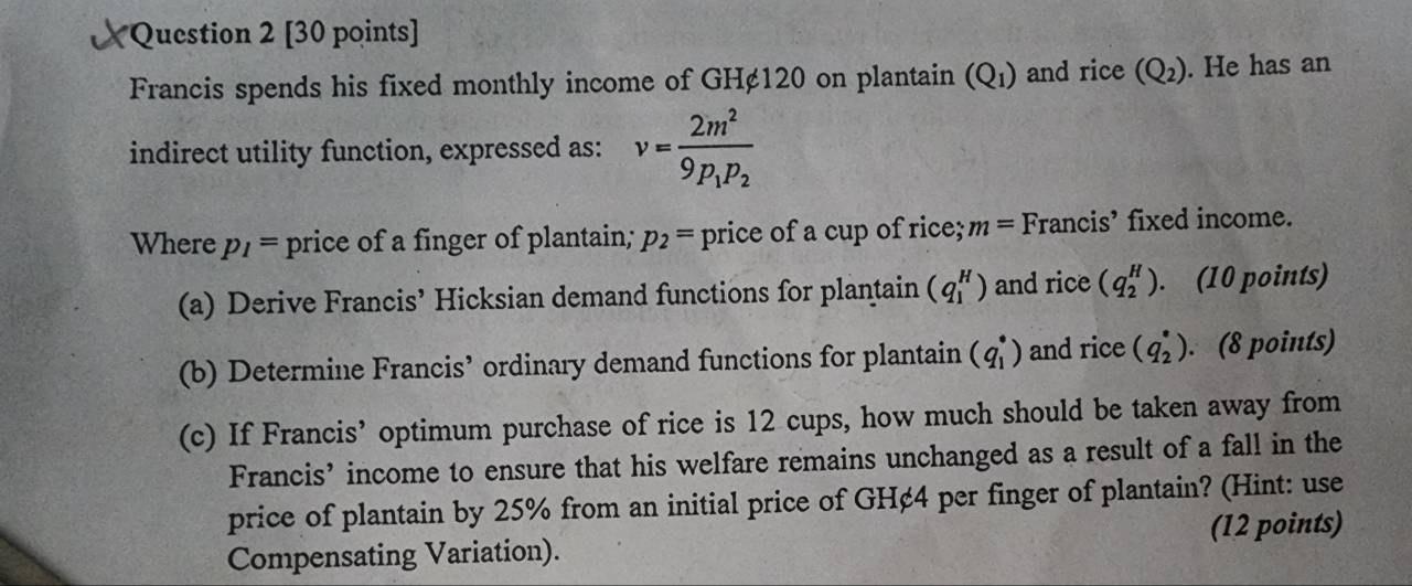 Solved Francis spends his fixed monthly income of GH∈/120 on | Chegg.com