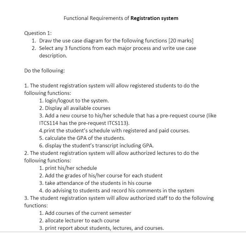 Solved Functional Requirements of Registration system | Chegg.com