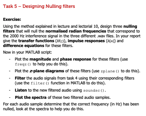 Solved Task 5 – Designing Nulling filters Exercise: Using | Chegg.com