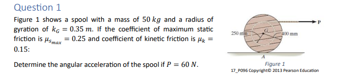 Solved Figure 1 shows a spool with a mass of 50 kg and a | Chegg.com