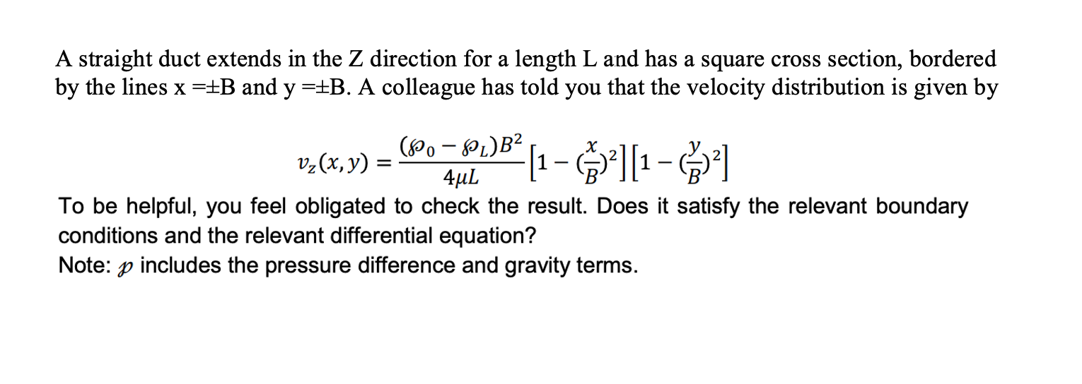 Solved A straight duct extends in the Z direction for a | Chegg.com