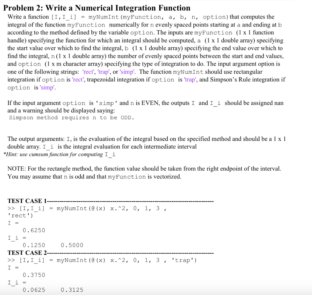 Problem 2: Write a Numerical Integration Function | Chegg.com
