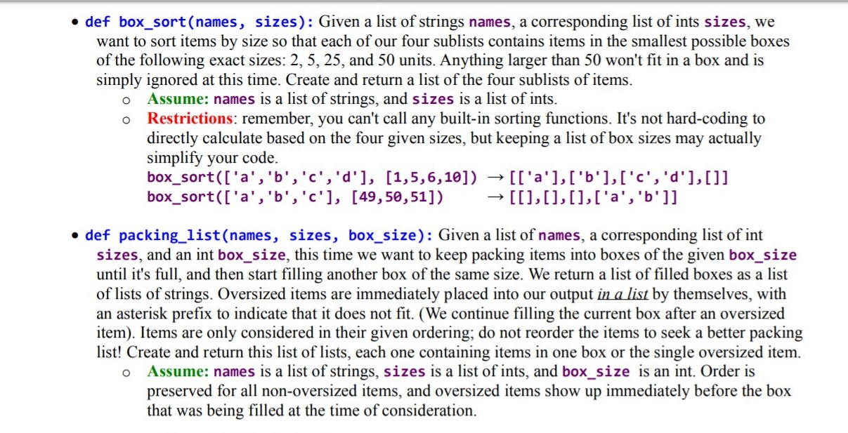 Solved def box_sort(names, sizes): Given a list of strings | Chegg.com