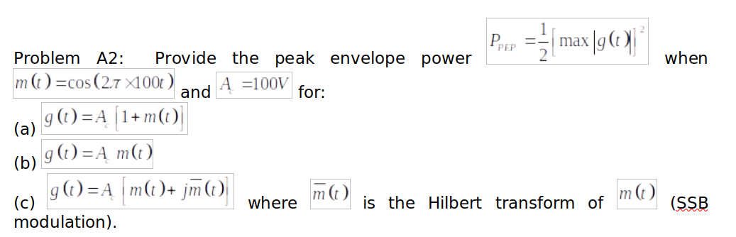Solved Problem A2: Provide the peak envelope power | Chegg.com