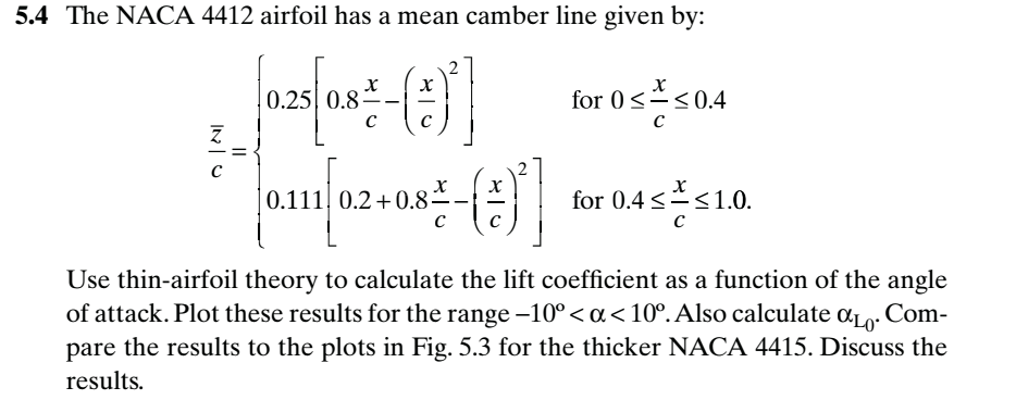 Solved 5.4 The NACA 4412 airfoil has a mean camber line | Chegg.com
