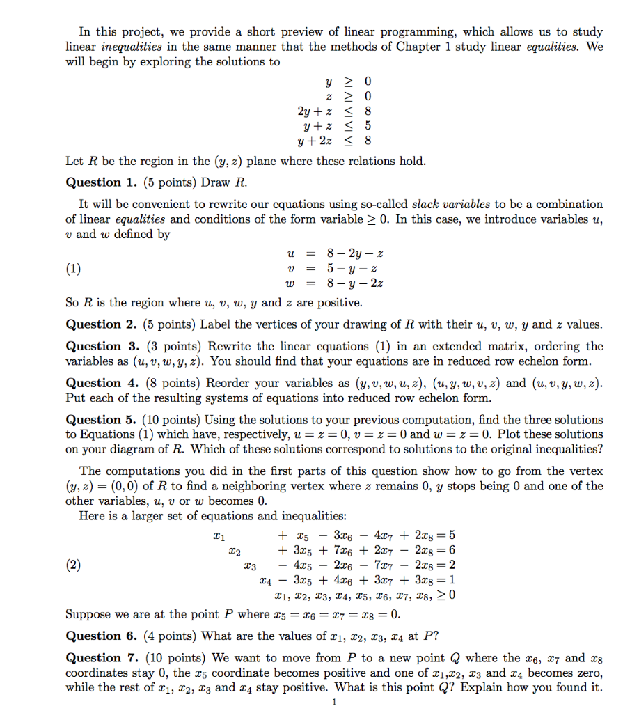 Solved In this project, we provide a short preview of linear | Chegg.com
