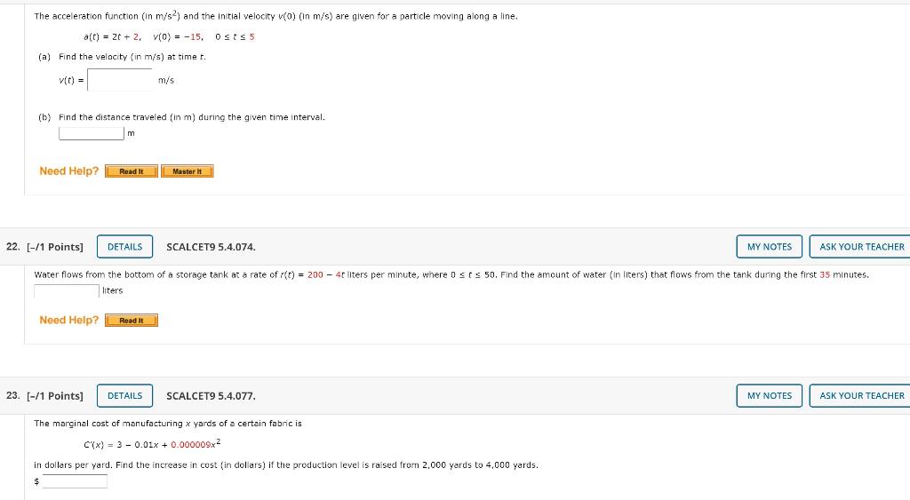 Solved The Acceleration Function In M S And The Initial