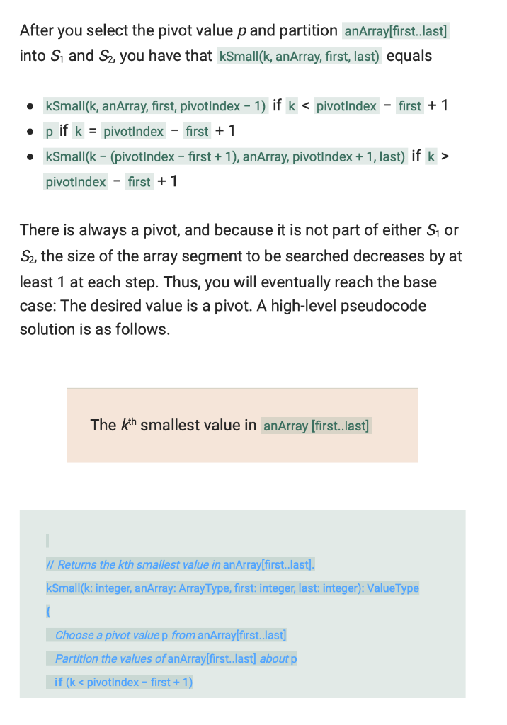 Solved Partitioning an Array - kSmall Part 1 This problem | Chegg.com