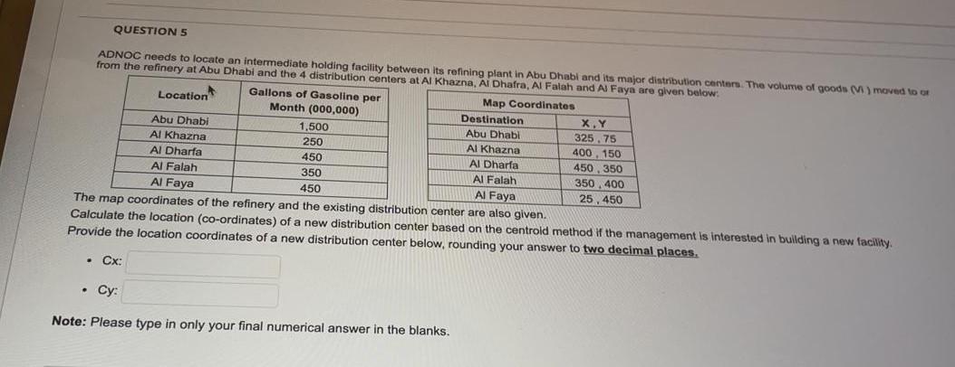 Solved QUESTION 5 ADNOC needs to locate an intermediate | Chegg.com