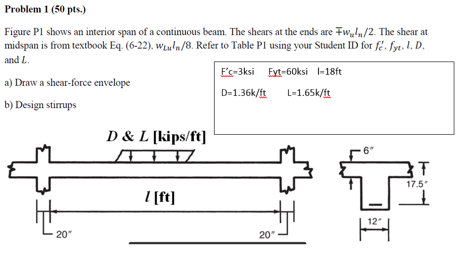 Solved Problem 1 (50 pts.) Figure Pl shows an interior span | Chegg.com