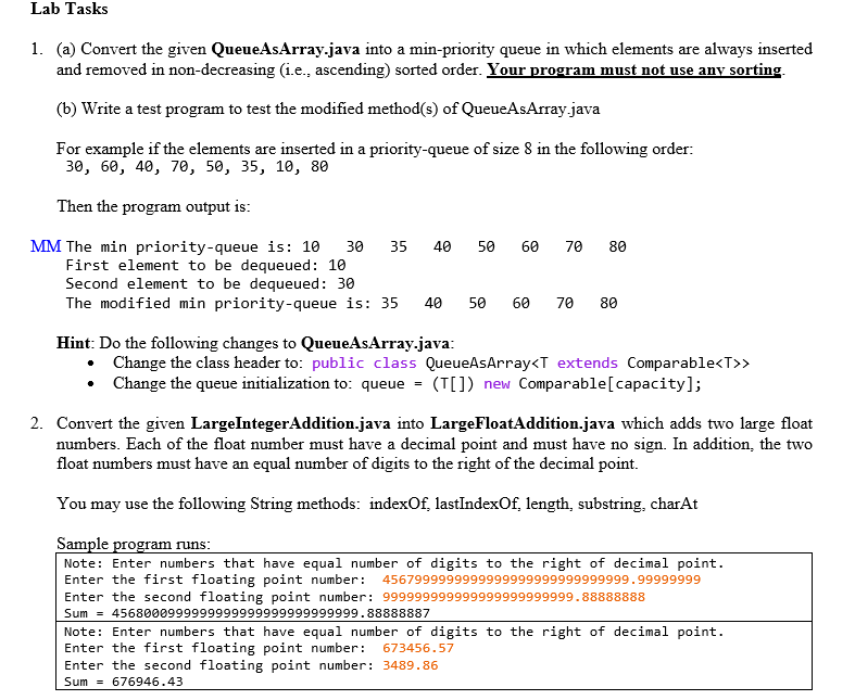 Solved Lab Tasks 1. (a) Convert the given QueueAsArray.java | Chegg.com