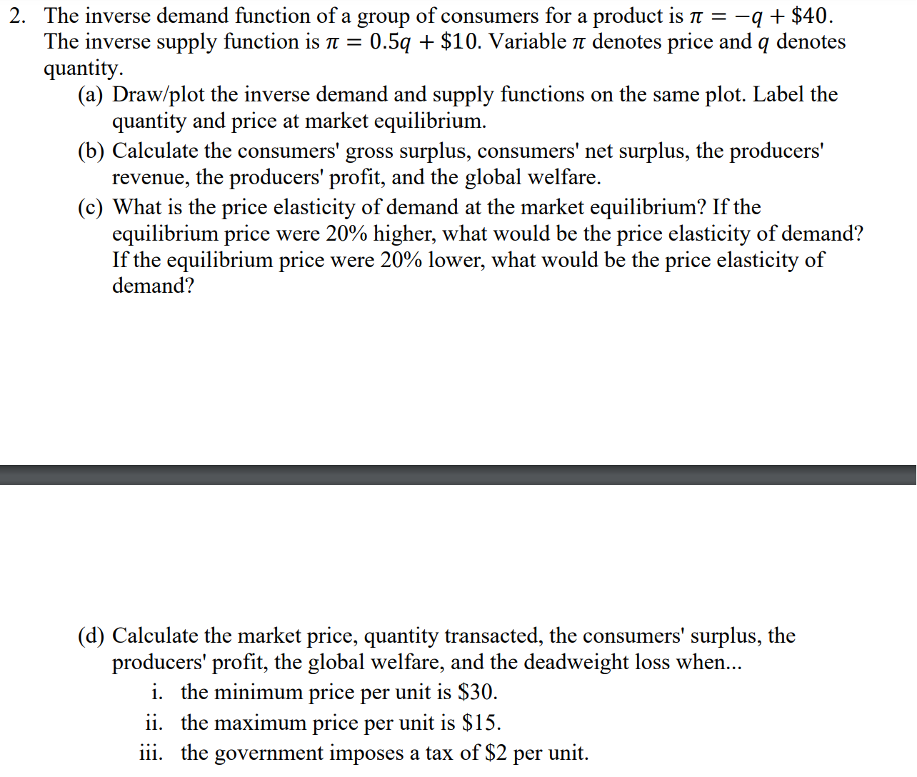 Solved The inverse demand function of a group of consumers | Chegg.com