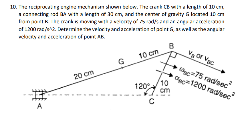 Solved 10. ﻿The reciprocating engine mechanism shown below. | Chegg.com