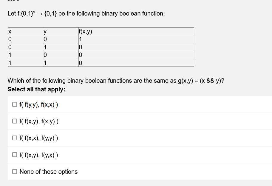 Solved Let F {0 1}2→{0 1} Be The Following Binary Boolean