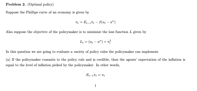 Solved Problem 2. (Optimal policy) Suppose the Phillips | Chegg.com