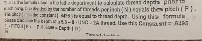 Solved This is the formula used in the lathe department to | Chegg.com