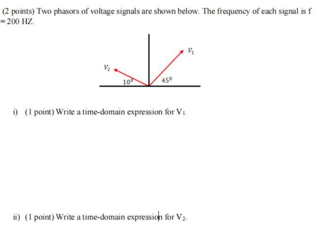 Solved Two phasors of voltage signals are shown below. The | Chegg.com