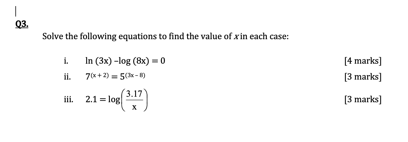 Solved Solve the following equations to find the value of | Chegg.com