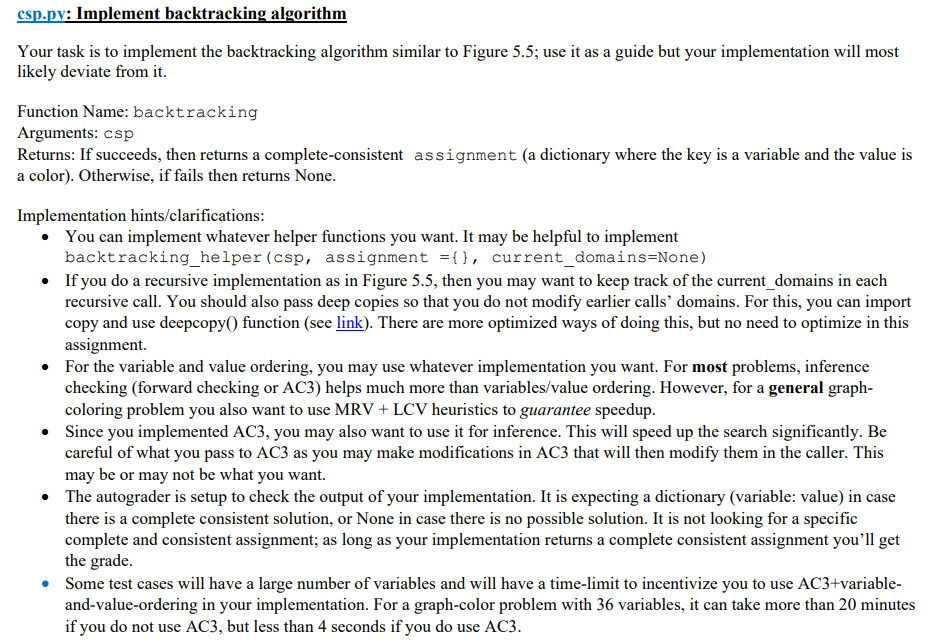 Solved csp.py: Implement class for GraphColorCSP Recall the | Chegg.com